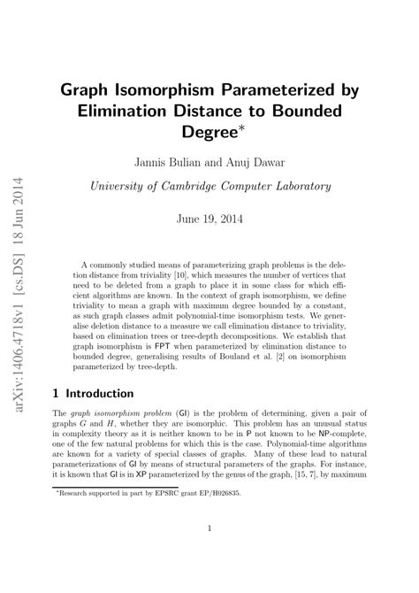 Pdf Graph Isomorphism Parameterized By Elimination Distance To