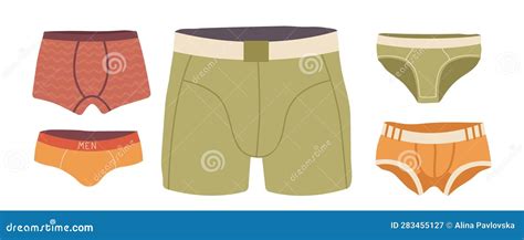 Men Panties And Trunks Cartoon Set Isolated Underwear Clothing Of