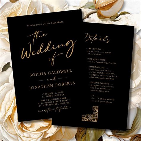 All In One Gold Calligraphy Black Wedding Invitation Zazzle Artofit