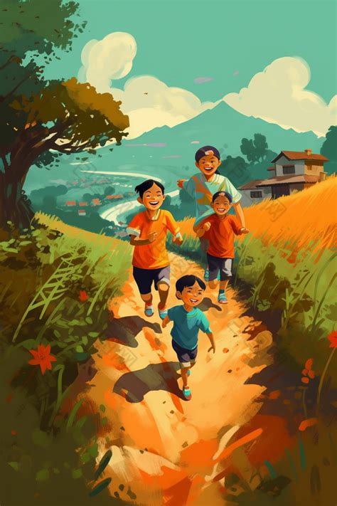 美好童年儿童颜色插画图片 包图网