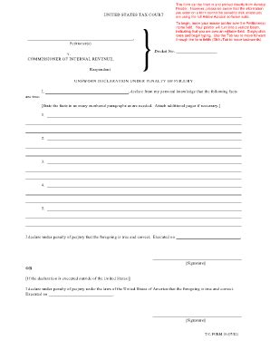 Fillable Online Ustaxcourt Unsworn Declaration Under Penalty Of Perjury Ustaxcourt Fax Email