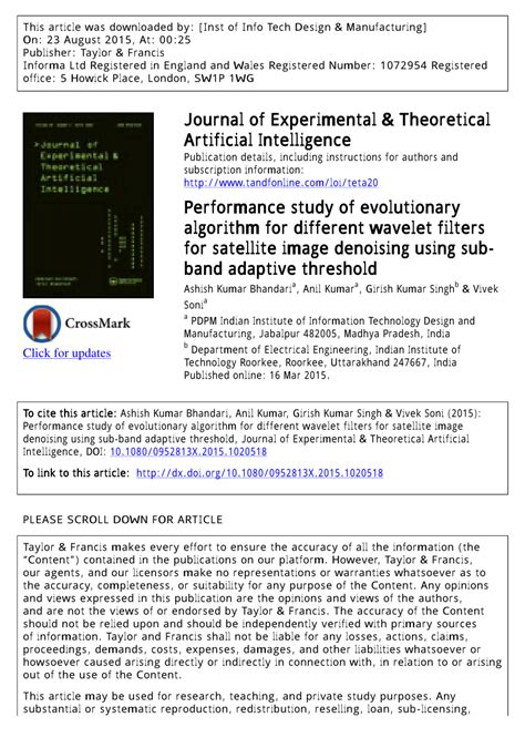 PDF Performance Study Of Evolutionary Algorithm For Different Wavelet