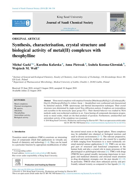 Pdf Synthesis Characterisation Crystal Structure And Biological Activity Of Metalii