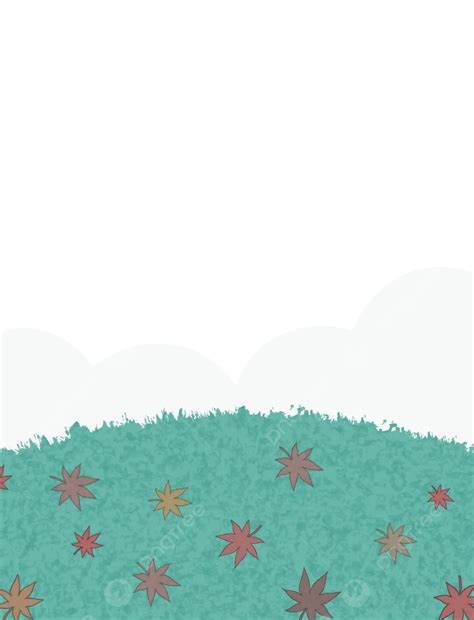 簡單的草地與秋天的落葉插畫 金秋时节 爬坡道 蓬松的白云素材圖案PSD和PNG圖片免費下載
