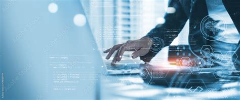 Data Science Digital Technology Concept Computer Science Engineer Programming On Laptop At