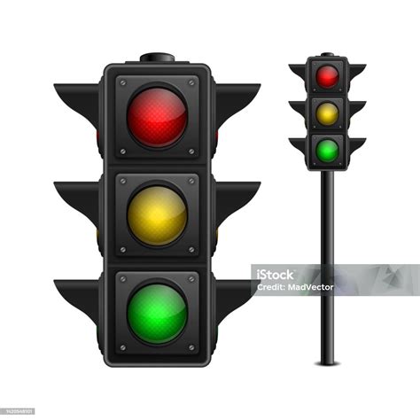 벡터 3d 현실적인 상세한 도로 신호등 아이콘 세트 절연 안전 규칙 개념 디자인 템플테 신호등 신호등 교통신호등에 대한 스톡