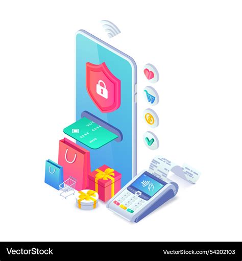 Online Secure Nfc Smartphone Payment Isometric Vector Image