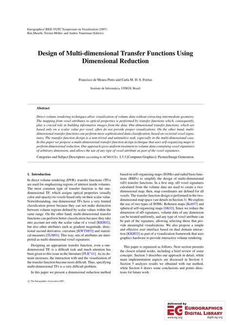 Pdf Design Of Multi Dimensional Transfer Functions Using Dimensional Reduction