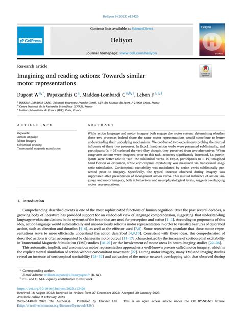 Pdf Imagining And Reading Actions Towards Similar Motor Representations