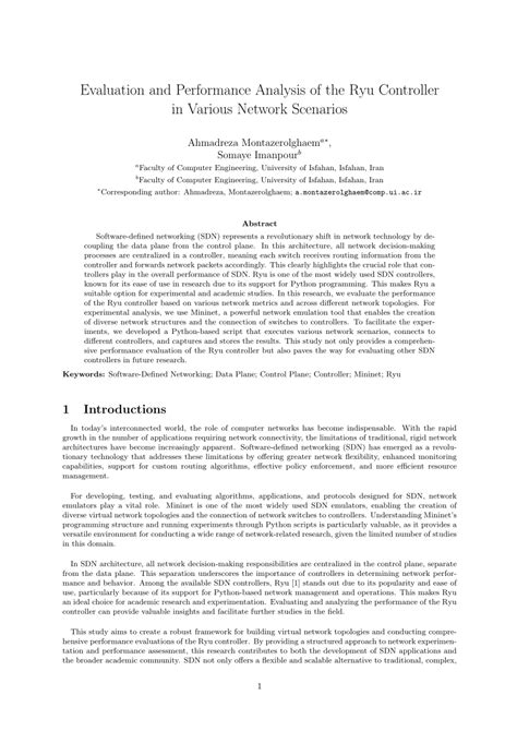 Pdf Evaluation And Performance Analysis Of The Ryu Controller In