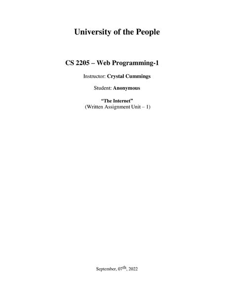 Written Assignment Unit 1 University Of The People Cs 2205 Web Programming Instructor
