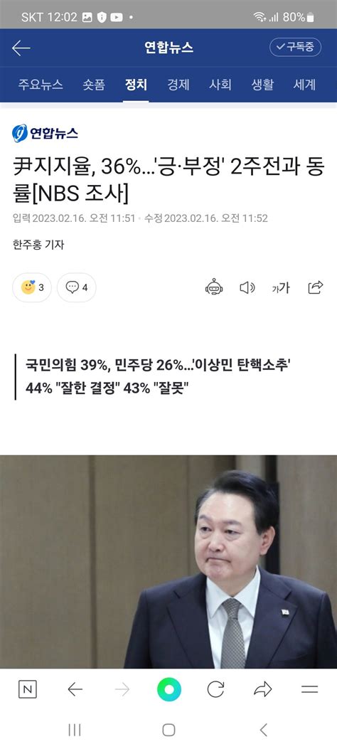 尹지지율 36긍부정 2주전과 동률 Nbs 조사 정치시사 에펨코리아