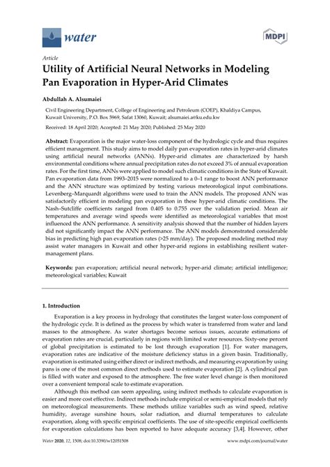 Pdf Utility Of Artificial Neural Networks In Modeling Pan Evaporation