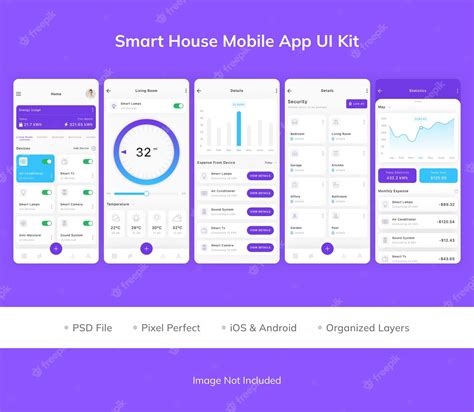 스마트 하우스 모바일 앱 Ui 키트 프리미엄 Psd 파일