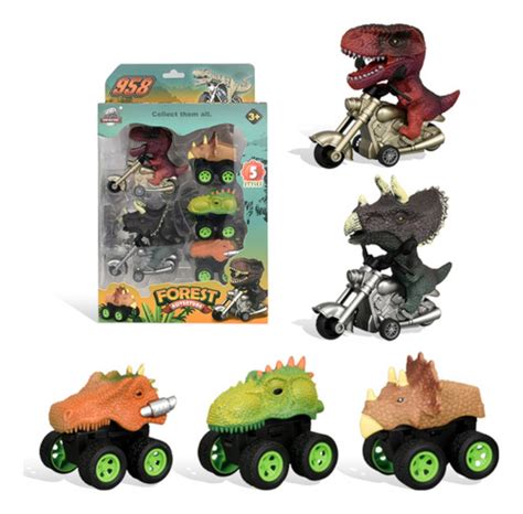 Juguetes De Niños Dinosaurios 5 Carritos Coches Pull Back Colores