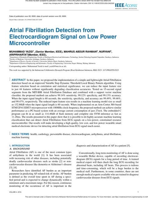 Pdf Atrial Fibrillation Detection From Electrocardiogram Signal On