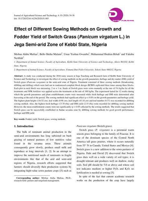 Pdf Effect Of Different Sowing Methods On Growth And Fodder Yield Of