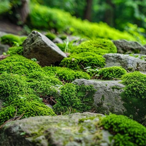 Rock Wall With Lush Moss Growth A Natural Display Of Texture And