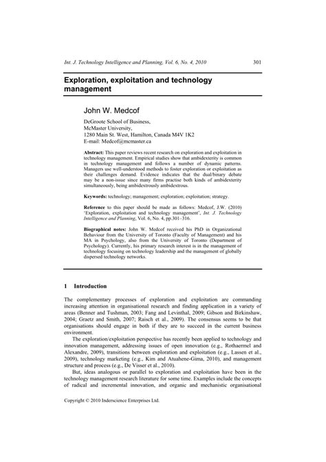 Pdf Exploration Exploitation And Technology Management