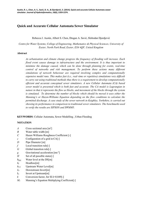 Pdf Quick And Accurate Cellular Automata Sewer Simulator