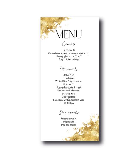 Gold Leaf Menu Card Parties And Signs