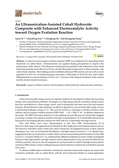 Pdf An Ultrasonication Assisted Cobalt Hydroxide Composite With Enhanced Electrocatalytic