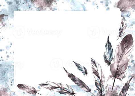 Watercolor Painted Monochrome Banner Bird Grey Feathers With Graphic