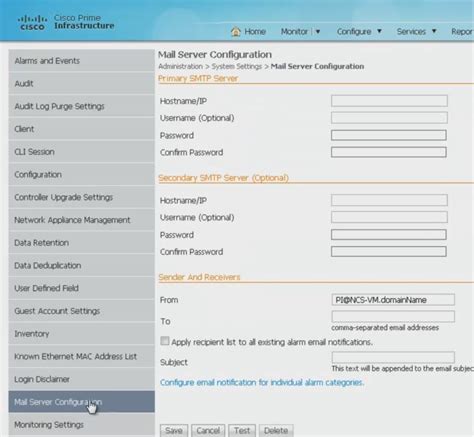 Configuring The Mail Server On The Prime Infrastructure Cisco Community