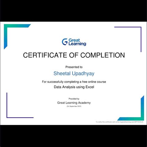 Sheetal Upadhyay On Linkedin Anotherexcelcertification Dataanalysisusingexcel Greatlearning