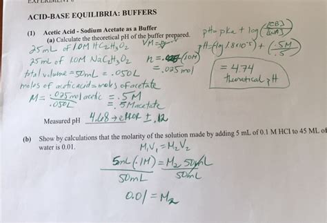 Solved 1 Shows Theoretical Value For Ph Of Buffer That Was