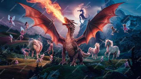 A Stunning 3d Artwork Of A Fantasy World With Dragons And Magical