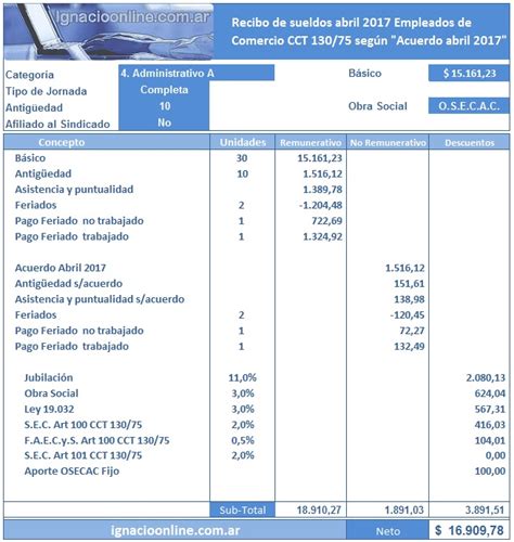 Empleados De Comercio Liquidación Mayo 2017 Excel Con Feriados