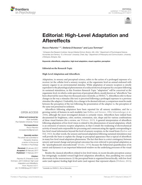 Pdf Editorial High Level Adaptation And Aftereffects