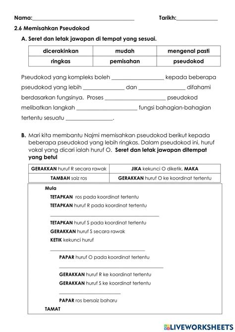 2 6 Memisahkan Pseudokod Worksheet Live Worksheets