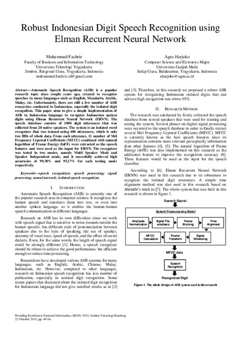 Pdf Robust Indonesian Digit Speech Recognition Using Elman Recurrent