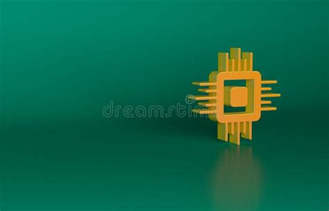 Orange Computer Processor With Microcircuits Cpu Icon Isolated On Green Background Chip Or Cpu
