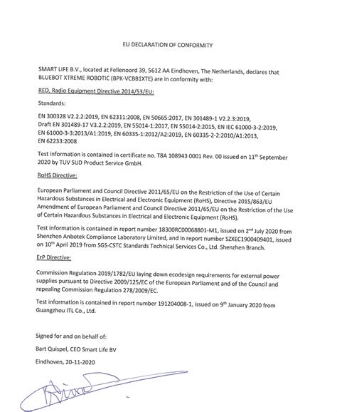 Eu Declaration Of Conformity