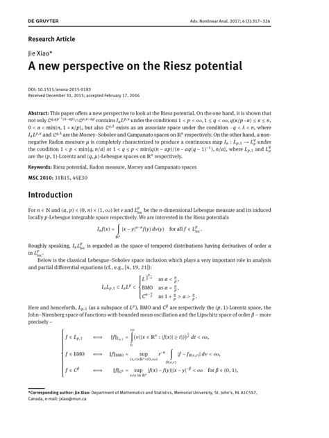 Pdf A New Perspective On The Riesz Potential