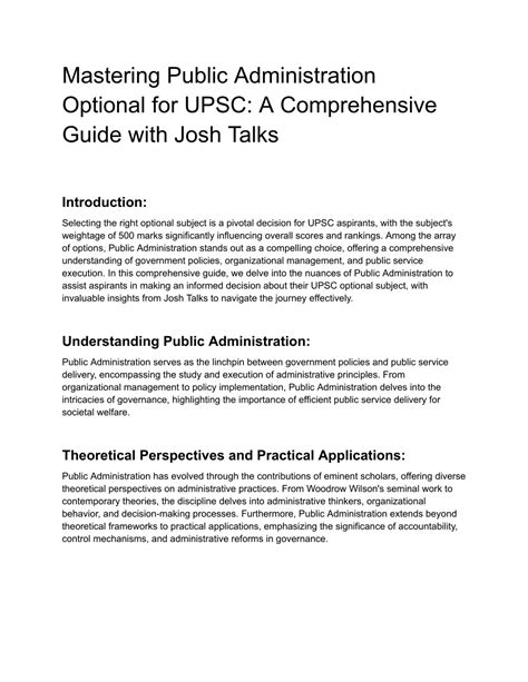 Ppt Mastering Public Administration Optional For Upsc A Comprehensive Guide With Jo