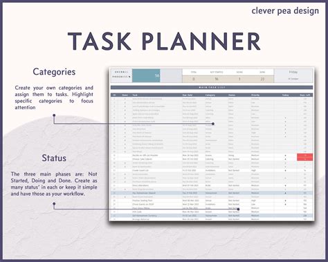 Task Planner Excel Template Digital Smart Task List Etsy