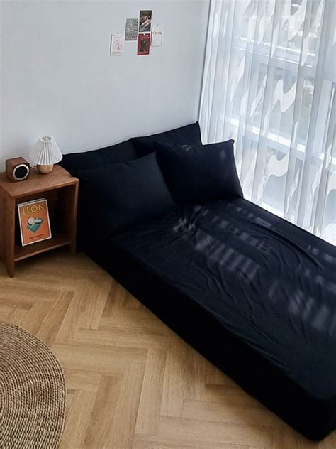 이브수 순면 100 블랙 침대 매트리스 커버 높이조절 S Ss D Q K Lk Dk 위시버킷