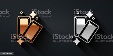 블랙 백으로 고립된 골드 골드 바와 실버 골드 바 아이콘 은행 비즈니스 개념 긴 그림자 스타일 벡터 0명에 대한 스톡 벡터 아트