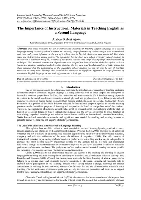 Pdf The Importance Of Instructional Materials In Teaching English As A Second Language