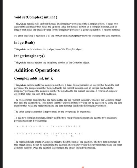 Solved Void Setcomplexint Int This Publie Method Will