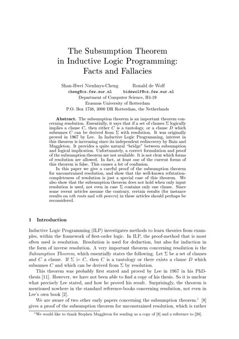Pdf The Subsumption Theorem In Inductive Logic Programming Facts And