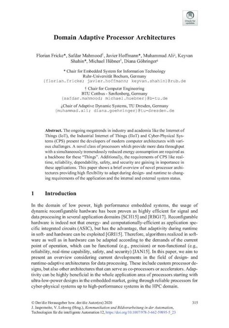 Pdf Domain Adaptive Processor Architectures · 316 The First Section Covers Processor Designs