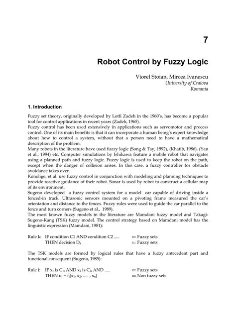 PDF Robot Control By Fuzzy Logic