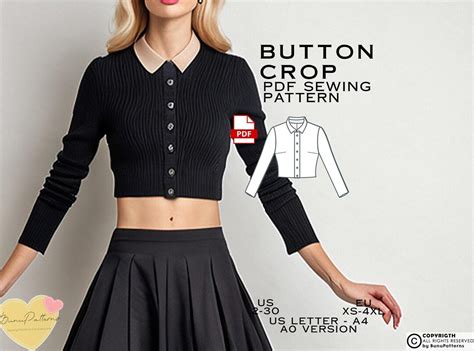 Shirt Collar Crop Sewing Pattern Button Down Top Pdf Sewing Pattern