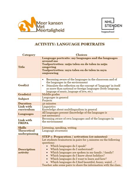 Activity Language Portraits Templates Pdf Teachers English Language