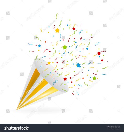 Exploding Party Popper Confetti Streamer Stock Vector Royalty Free 1860860428